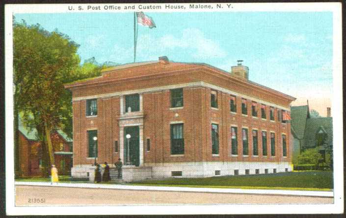 Post Office & Custom House at Malone NY postcard 1920s