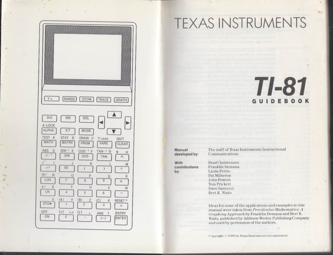 Texas Instruments TI-81 Graphic Calculator Guidebook 1990