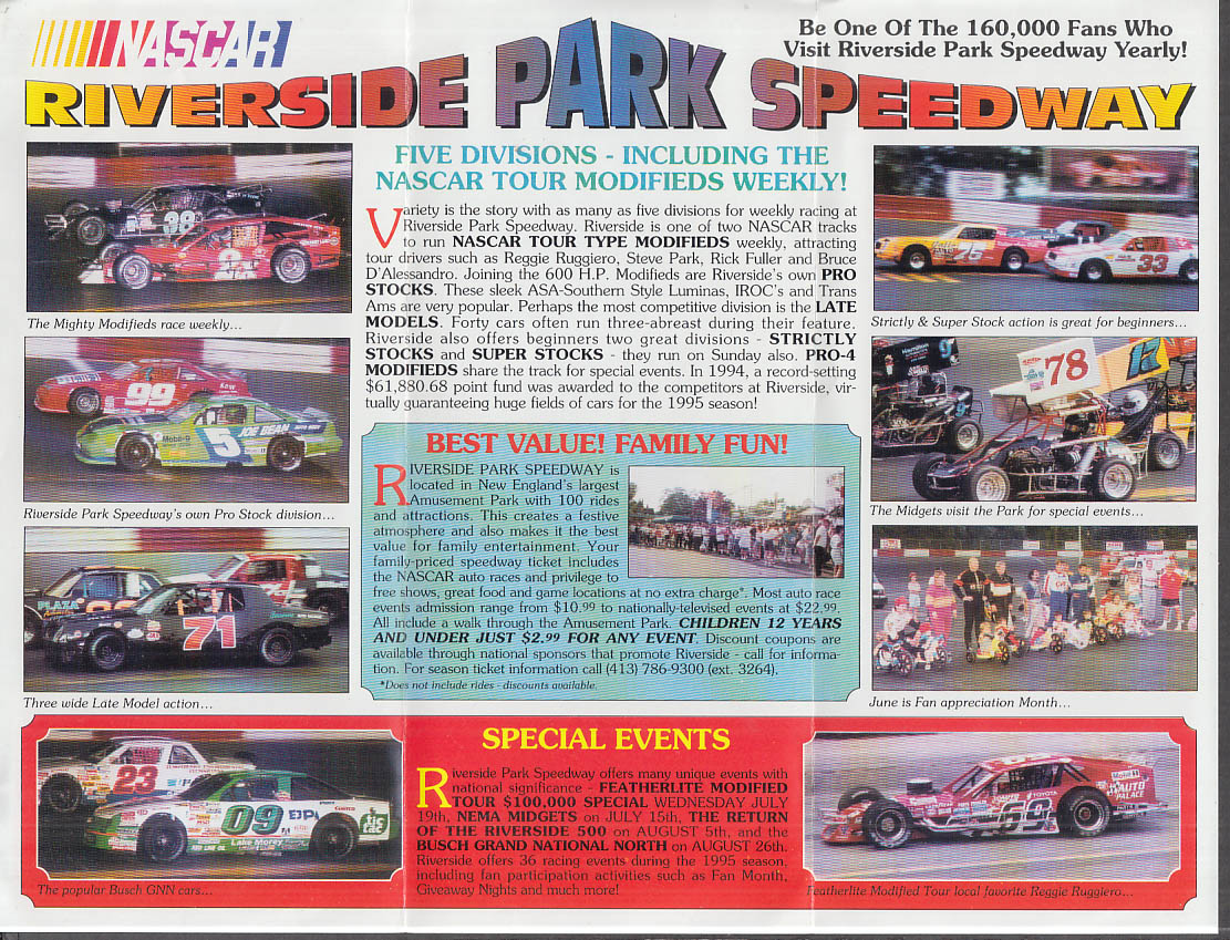 Riverside Park Speedway information folder & schedule Agawam MA 1995
