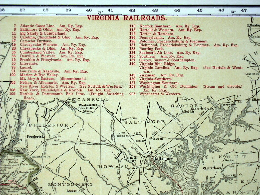 Rand McNally Commercial Map w/ Railroads 1920: Virginia