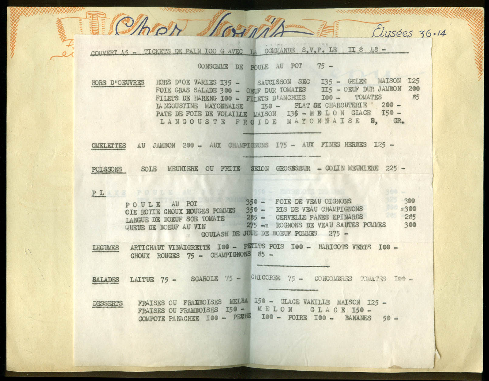 Louis Restaurant Chesterville Menus | Paul Smith