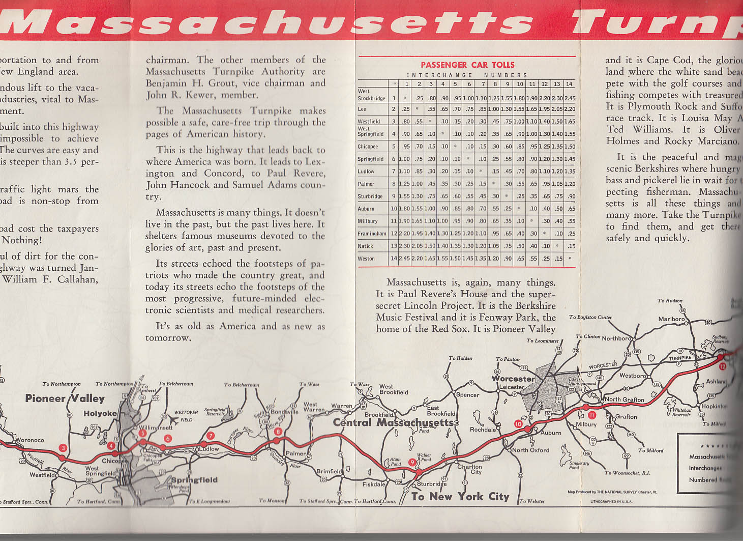 Massachusetts Turnpike 123 Miles of Safe Carefree Motoring Map ca 1950s