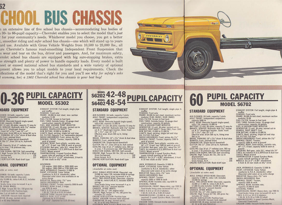 1962 Chevrolet School Bus Transportation catalog Corvan Step-Van ...