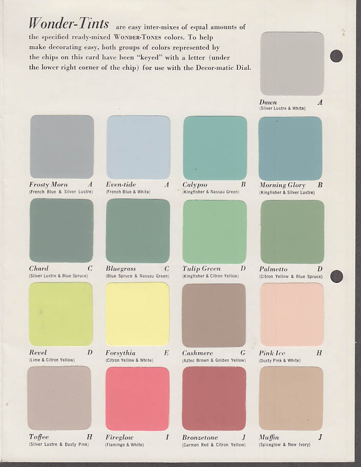 Devoe Wonder-Tones Vinyl Interior Paint Color Chip Folder 1955