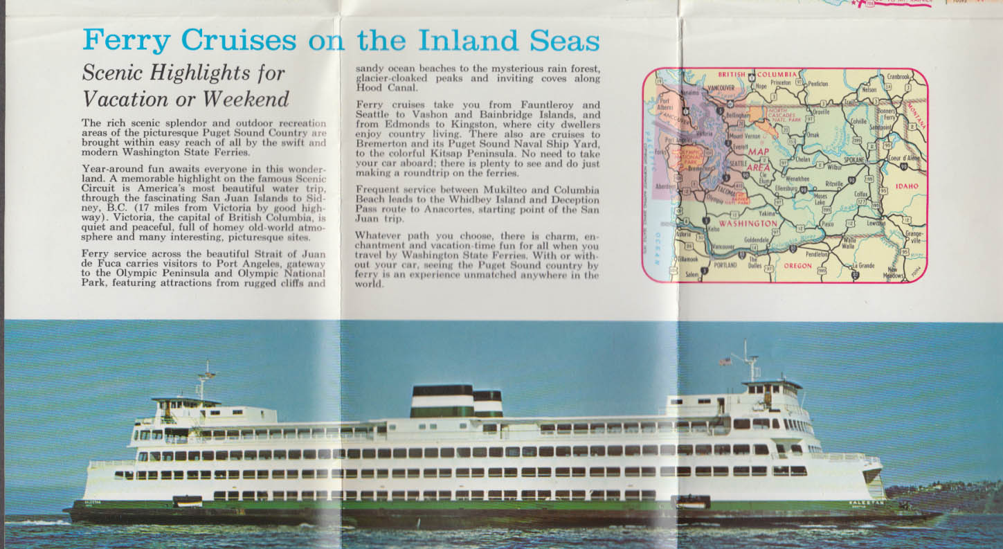Washington State Ferries Puget Sound Scenic Guide & Map 1960s